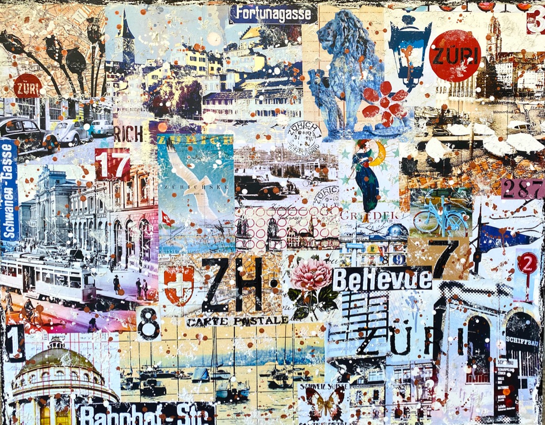 Zürich Collage Vintage Blue 1445 (Marion Duschletta) - KUNSTWARENHAUS ...