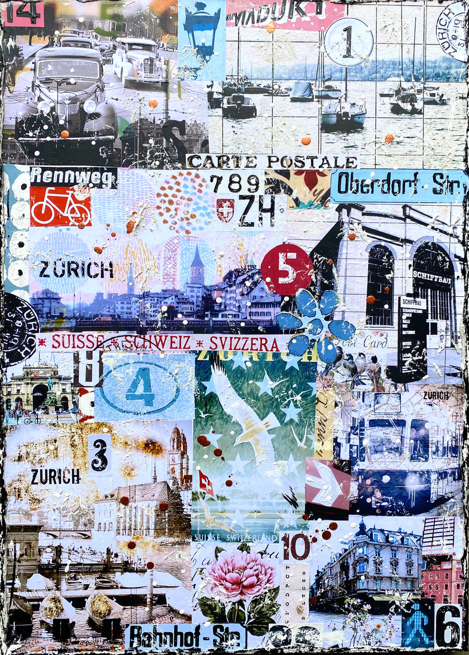 Zürich Collage Blue/Bronze 1376 (Marion Duschletta) - KUNSTWARENHAUS ...